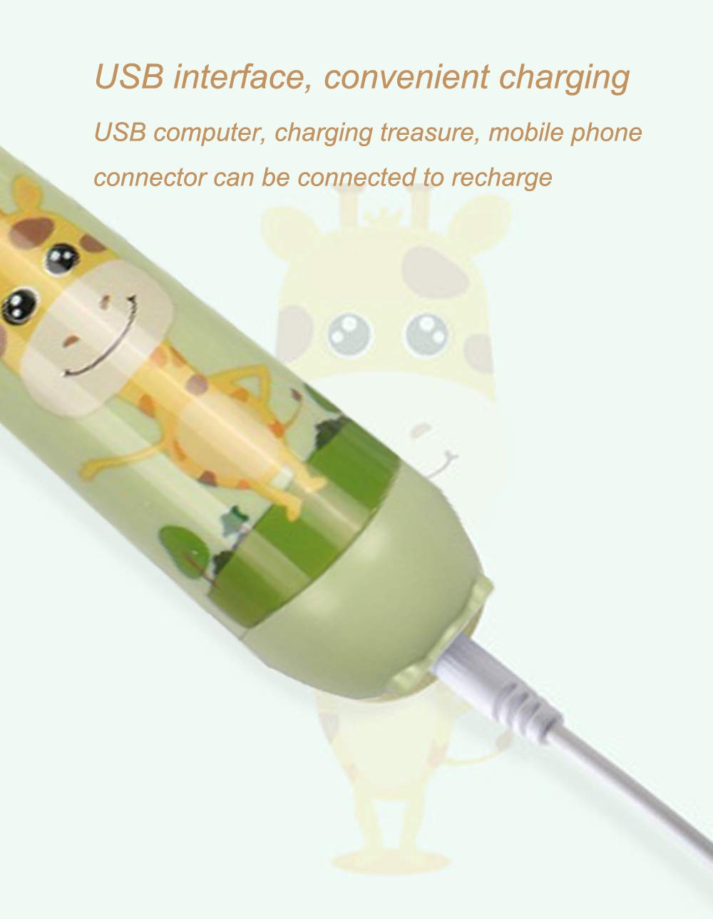 Carepik Kids Electric Toothbrush Set, Sonic Rechargeable Powered Toothbrush, Extra Soft Bristles, 2 Brush Replacement Heads, Cute Animal Cover, 3 Modes, Fun & Easy Cleaning for Age 3+ (Green)