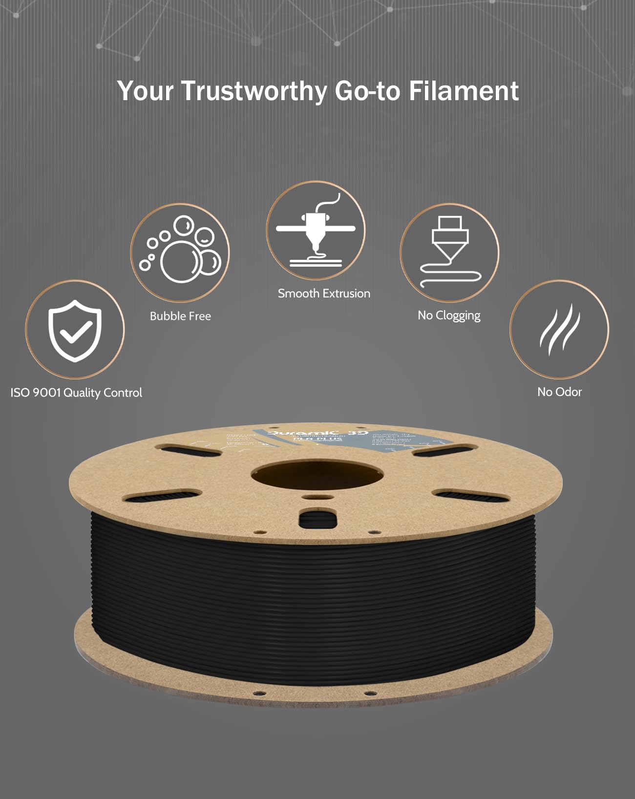 DURAMIC 3D PLA+ Filament 1.75mm 1Kg Black, PLA Plus 3D Printer Filament 1Kg Spool(2.2lbs) PLA Pro Tougher and Stronger, Dimensional Accuracy Probability +/- 0.02mm