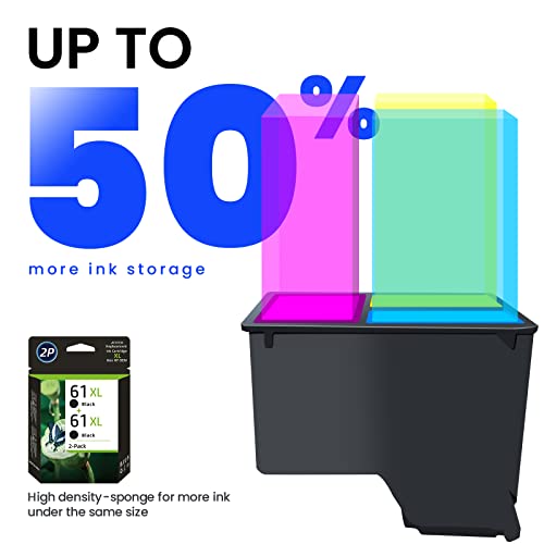 61XL Black High Yield Ink Cartridges | Replacement for HP 61XL 61 (2 Black) Ink | for OfficeJet 4630 2622 2620 4635 4632, for Envy 4500 5530 4502, for DeskJet 2540 2050 3060 1000 1510 Printer