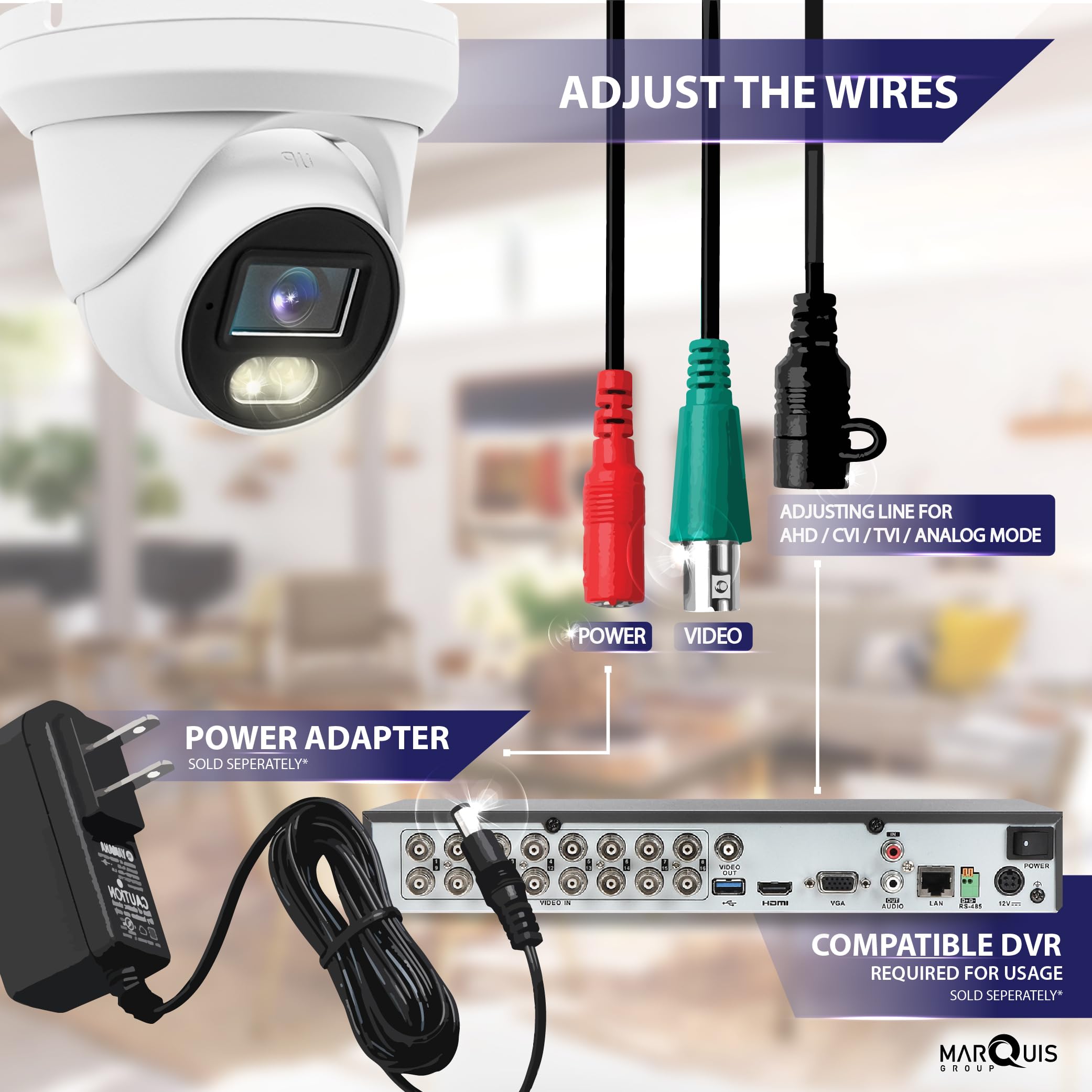 Marquis 5MP 24/7 Full-Color HD TVI/CVI/AHD/CVI 4 in 1Turret Dome CCTV Security Camera, Indoor Outdoor Color Night Vision Waterproof Analog Surveillance Camera 2.8mm Lens