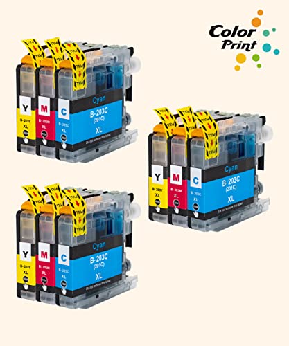9-Pack ColorPrint Compatible LC-203XL Ink Cartridge Replacement for Brother LC203 XL LC-203 LC201 LC-201 Used for MFC-J4320DW MFC-J4420DW MFC-J460DW MFC-J480DW MFC-J485DW MFC-J885DW Printer, 2*2*3