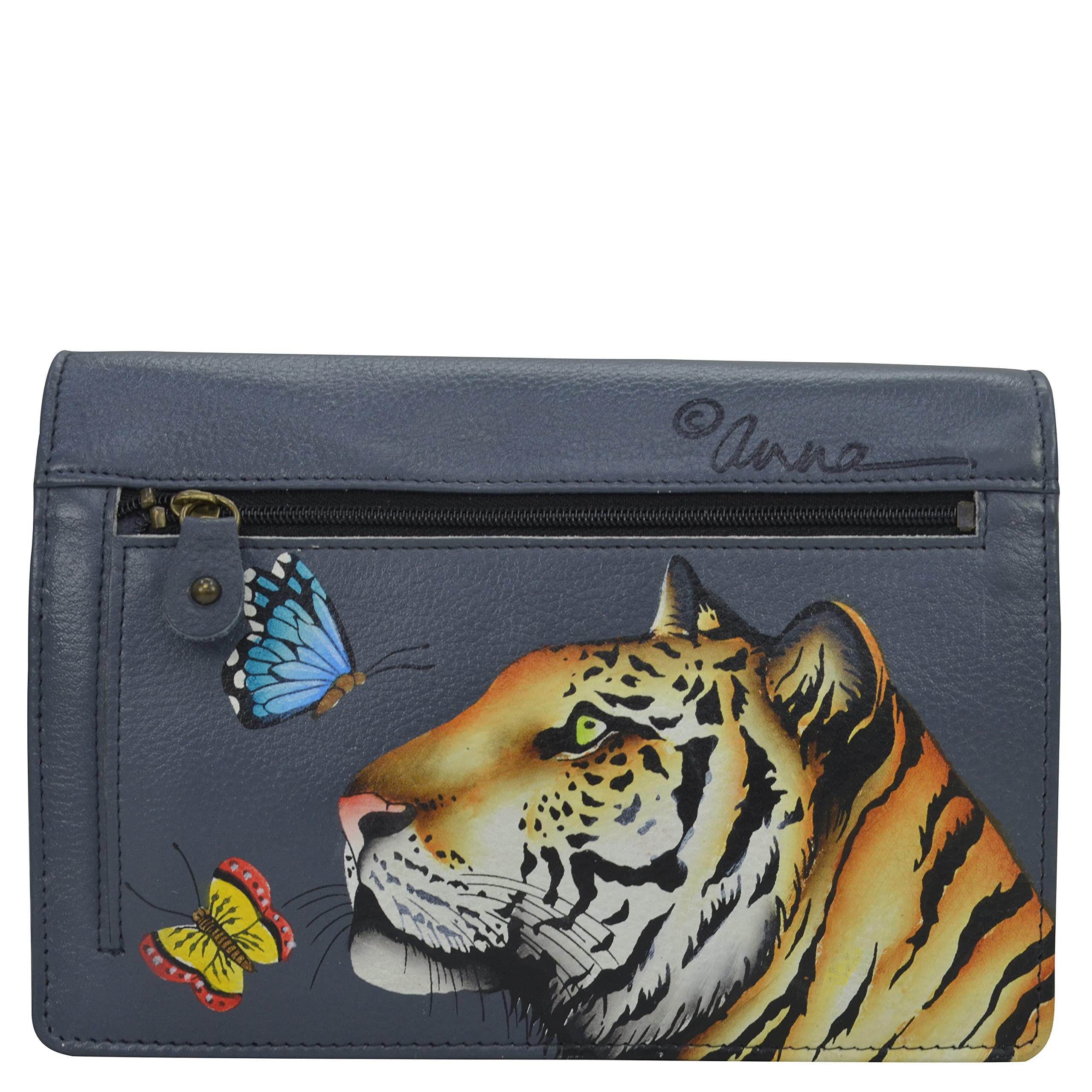 Anna by Anuschka Women’s Hand-Painted Genuine Leather Two Fold Wallet On a String - Royal Tiger