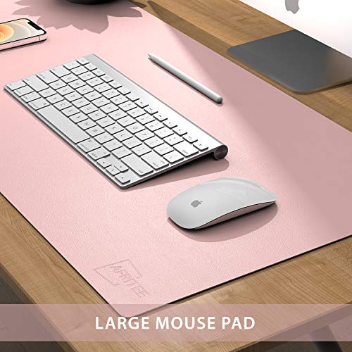 AFRITEE Desk Pad Desk Protector Mat - Dual Side PU Leather Desk Mat Large Mouse Pad, Writing Mat Waterproof Desk Cover Organizers Office Home Table Gaming Decor (Rose Pink/Silver, 23.6" x 13.8")