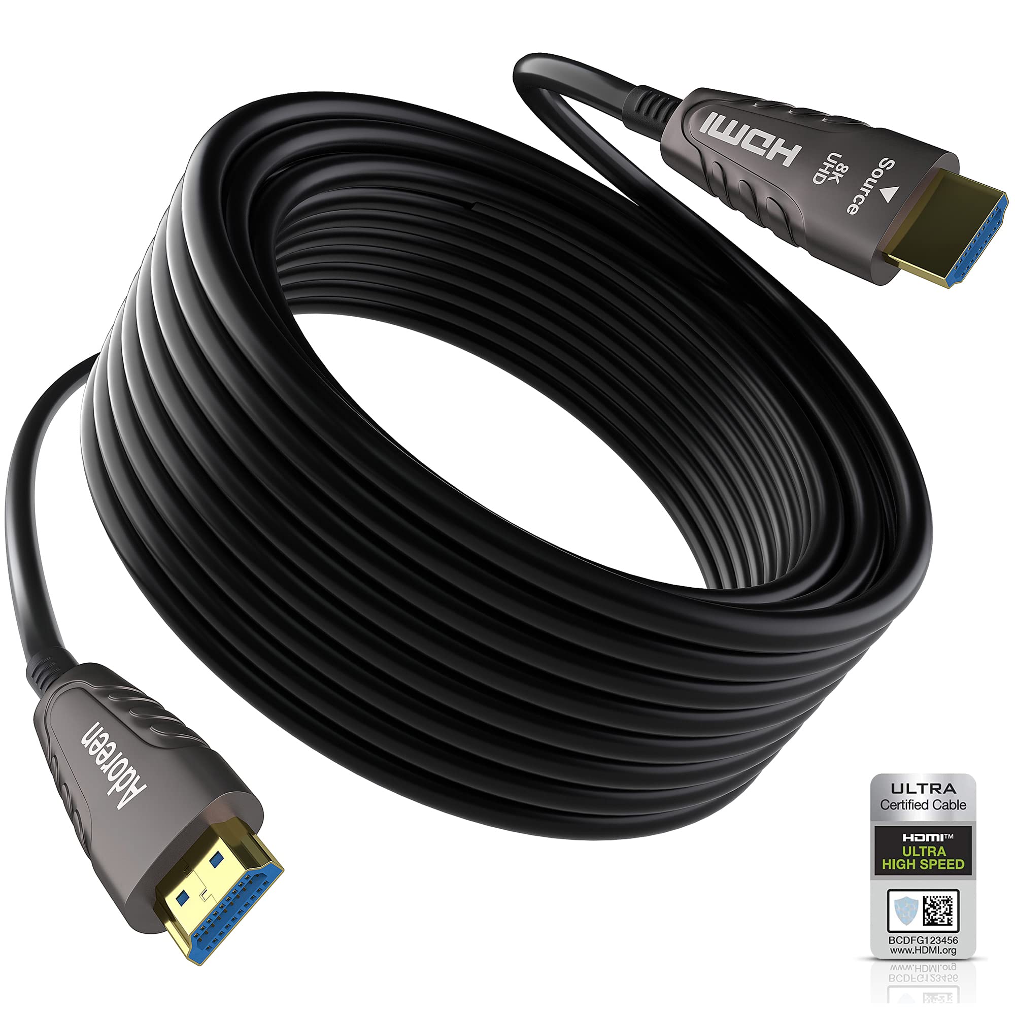 Adoreen 8K Fiber Optic HDMI 2.1 Cable 50 Feet-15 Meter(Certified) Active Optical HDMI Cord for 8K@60Hz 4K@120Hz 2K@240Hz Dynamic HDR eARC HDCP2.2&2.3 4:4:4 3D,Compatible PS5/PS4,Ultra HD TV