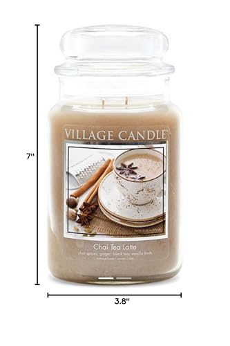 Village Candle Chai Tea Latte, Large Glass Apothecary Jar, Scented Candle 21.25 oz