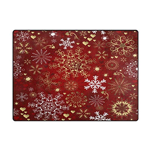 ALAZA Christmas Red Gold and White Snowflake Winter Area Rug Rugs for Living Room Bedroom 7' x 5'