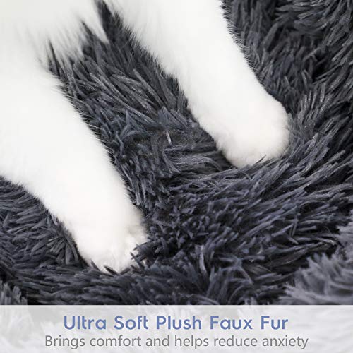 rabbitgoo Cat Beds for Indoor Cats, 20 inches Cat Bed Machine Washable, Fluffy Round Pet Bed Non-Slip, Calming Soft Plush Donut Cuddler Cushion Self Warming for Small Dogs Kittens, Dark Grey, Medium