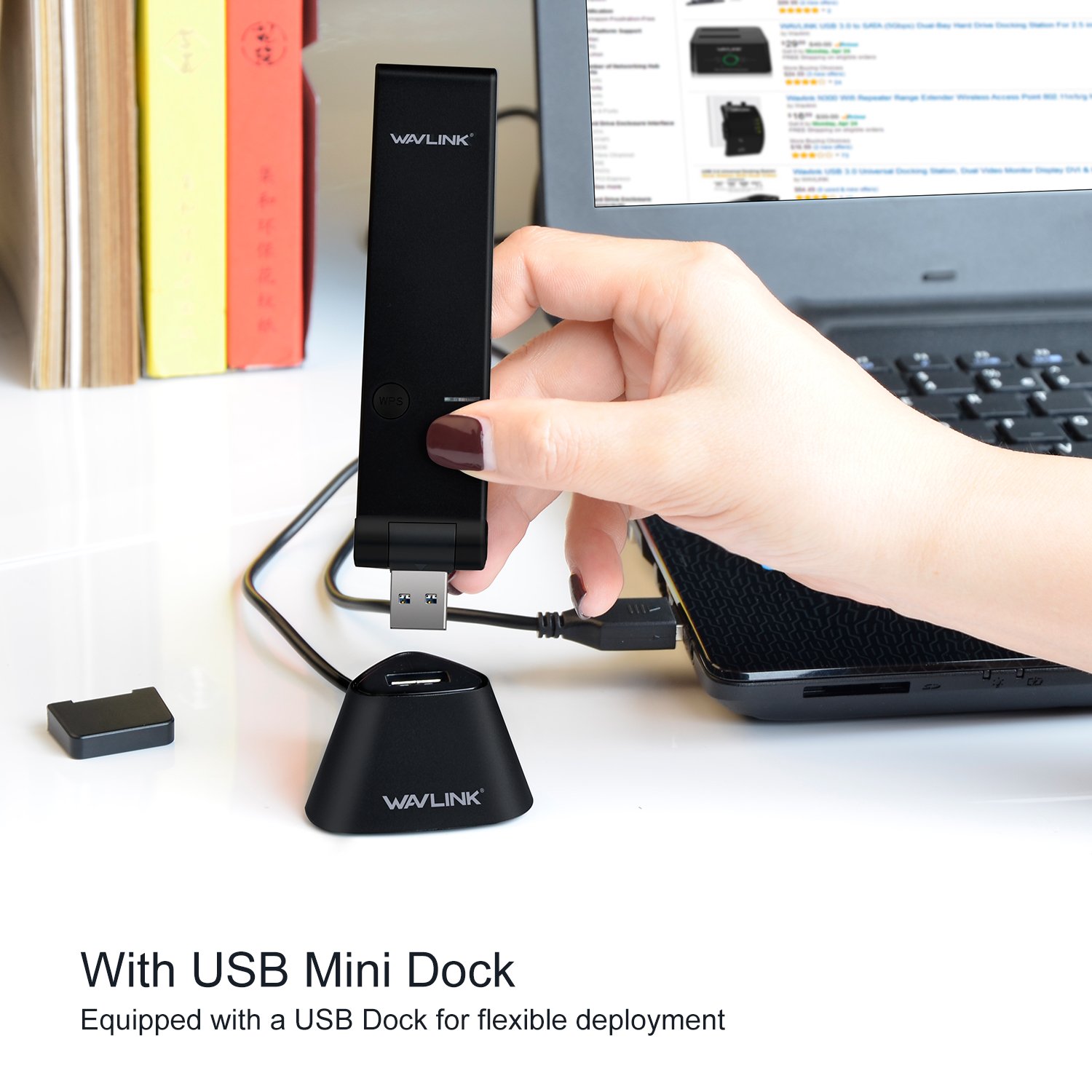 USB3.0 Wireless Adapter,Wavlink 1300Mbps Dual Band USB Wi-Fi Network Adapter with USB Extension Cradle, 802.11AC Network LAN Card 2.4G/400Mbps + 5G/867Mbps, WPS for PC Desktop Windows Mac OS X
