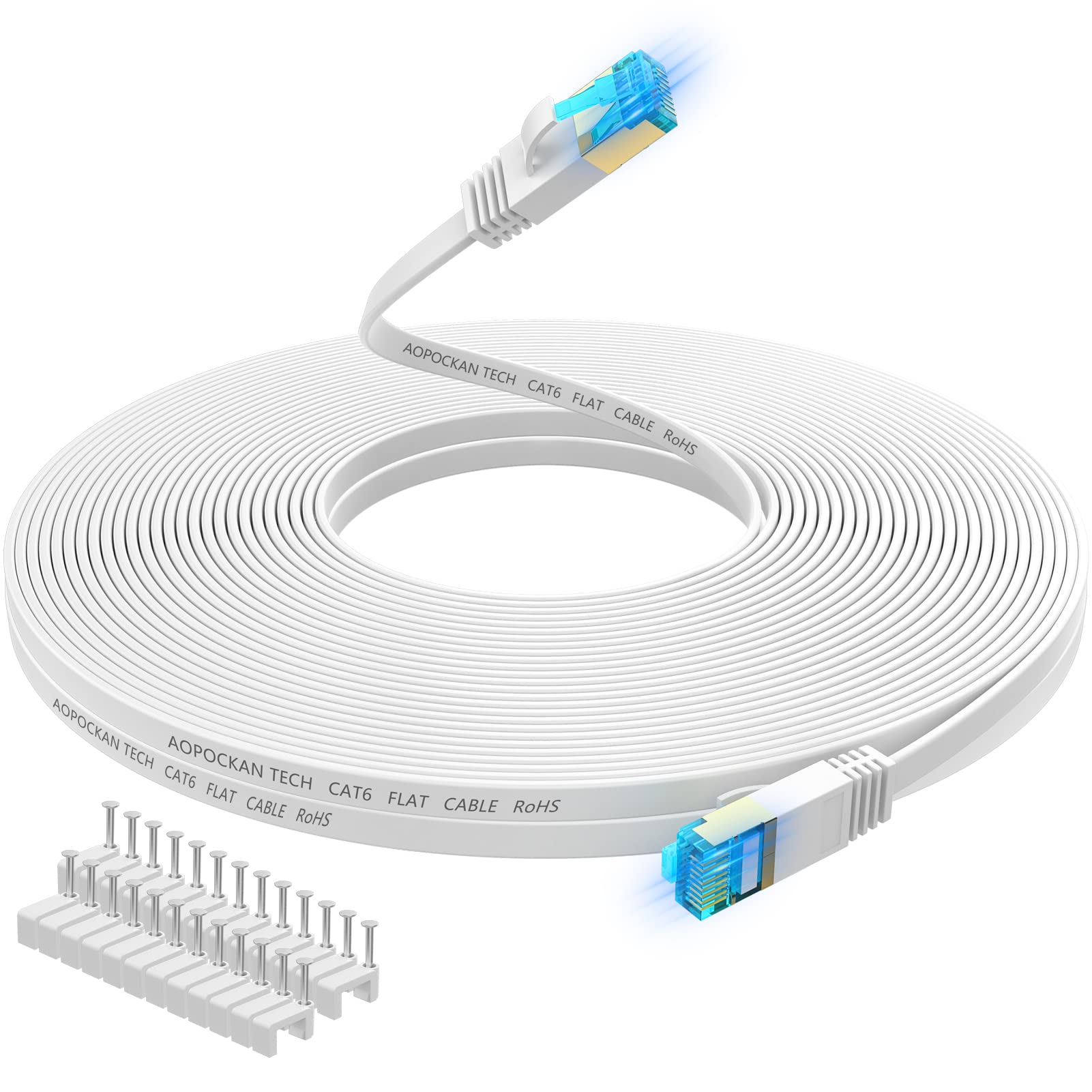 Cat 6 Ethernet Cable 10 ft White, Flat Internet Network LAN Patch Cord Short – Faster Than Cat5/Cat5e, Slim Cat6 10 feet High Speed Computer Wire with Snagless Rj45 Connectors for Router, Xobx,PS4