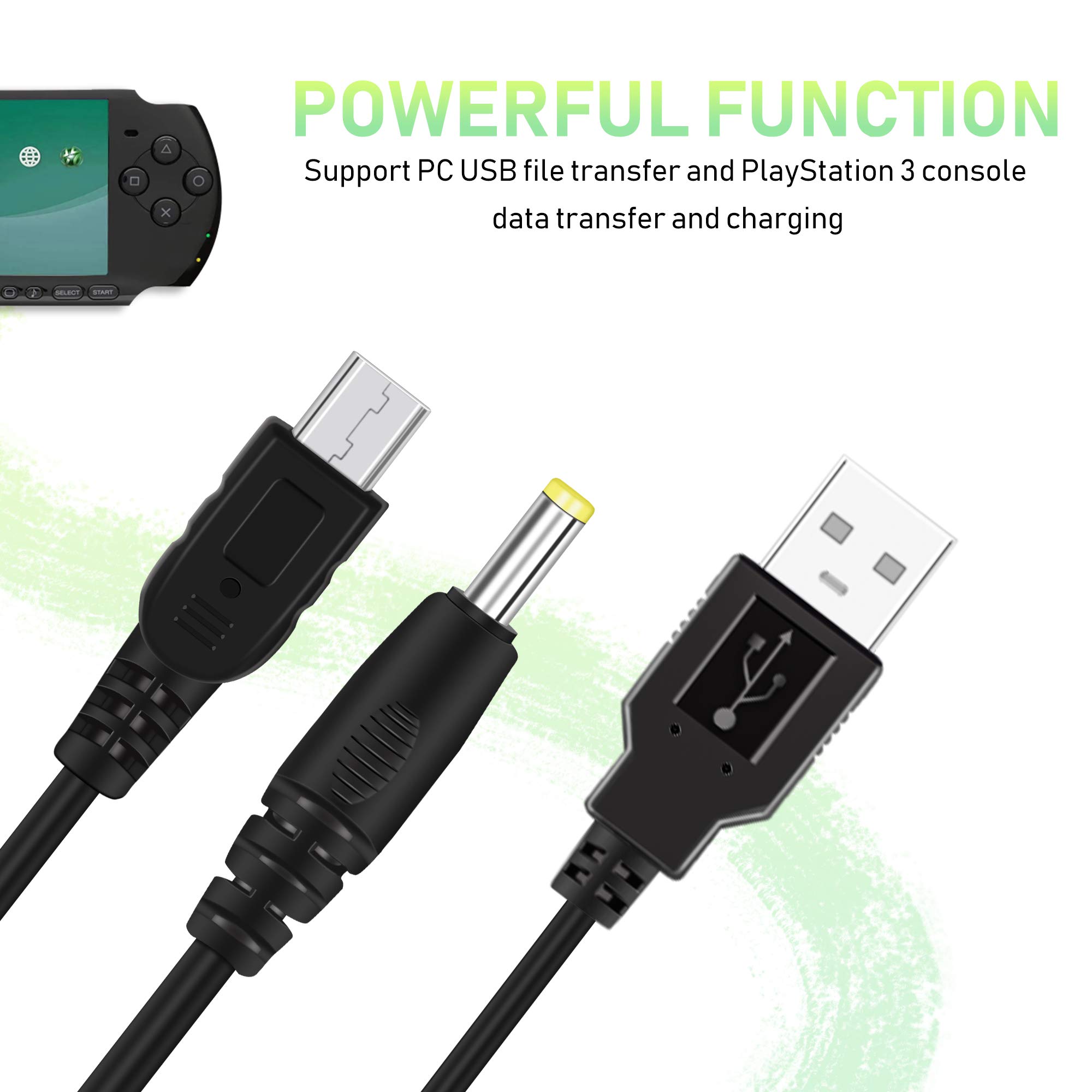 2 Pack PSP Charger Cable, Portable USB PSP Power Cord & Data Cable for Sony PSP 1000 2000 3000, Charging Cord 2-in-1