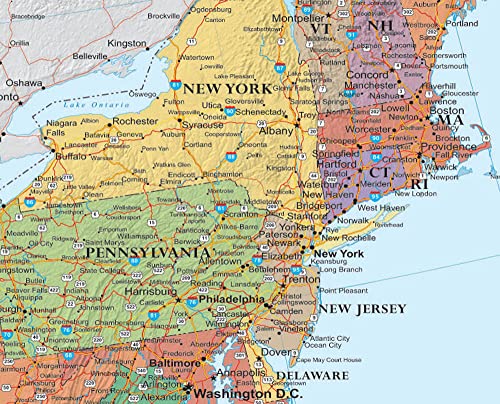 24x36 United States Classic Premier Blue Oceans 3D Wall Map Poster, Laminated Edition