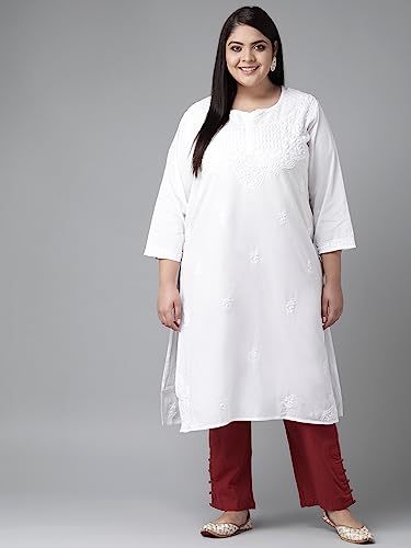 Ada Indian Hand Embroidered Chikankari White Cotton Kurti Kurta Tunic for Women A100376 (Small)