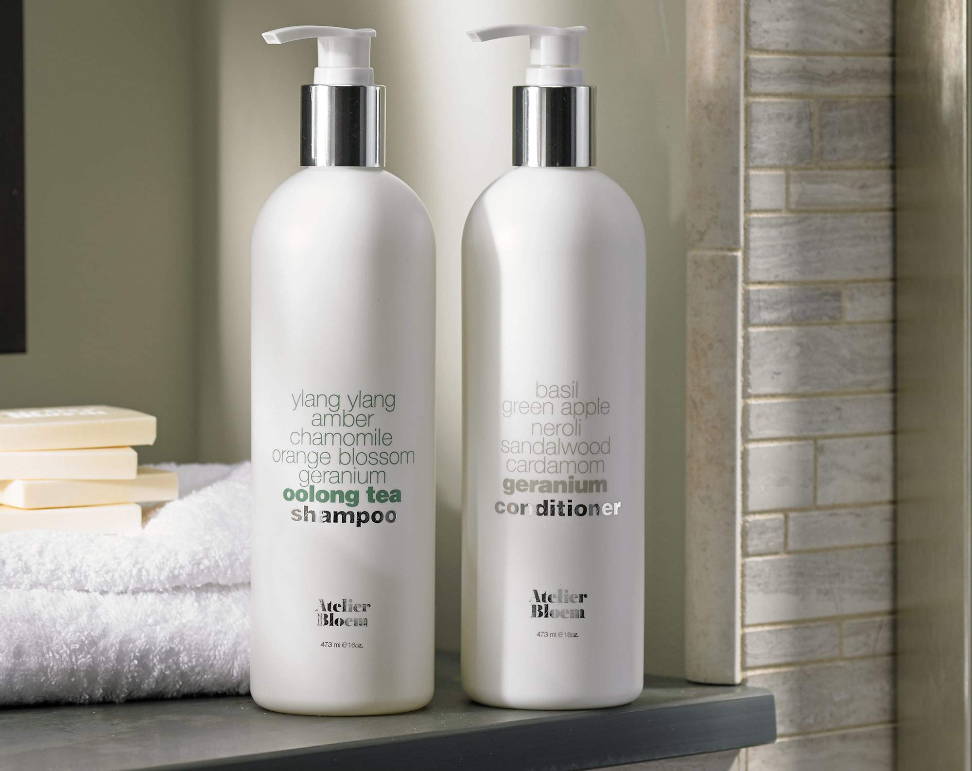 Atelier Bloem Hair Care Set with Oolong Tea Shampoo and Geranium Conditioner - Kimpton Hotel Collection - 16 oz. Bottles