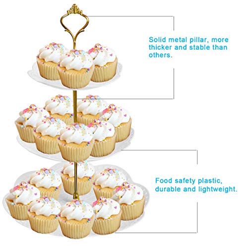 Coitak 3 Tier Cupcake Stand, Plastic Tiered Serving Stand, Dessert Tower Tray for Tea Party, Baby Shower and Wedding (Round)
