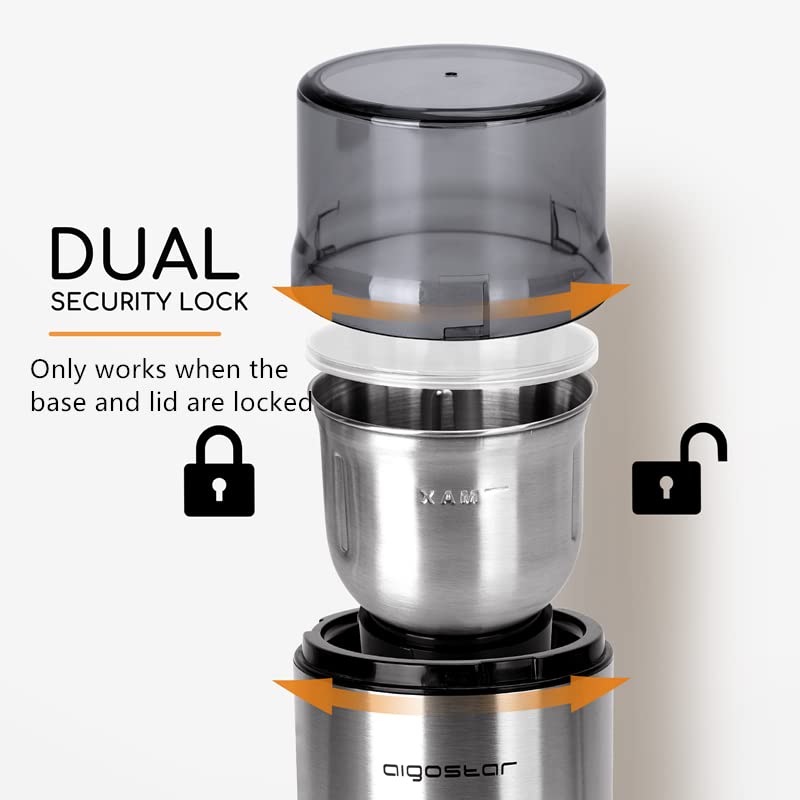 Aigostar Coffee Grinder Electric, 160W Detachable Coffee Bean and Spice Grinders, Stainless Steel Blade & Removable Bowl, Easy Cleaning, 2.6 OZ, Black