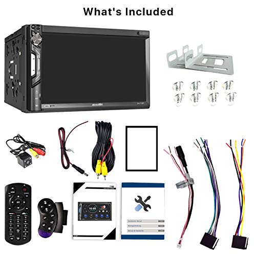 aboutBit Bluetooth Double Din Car Stereo - 7 inch HD Touchscreen MP5 Player Car Audio Receiver β Phonelink | Rearview Camera | AM/FM Radio | USB/SD/AUX | Subwoofer | SWC | Wireless Remote Control
