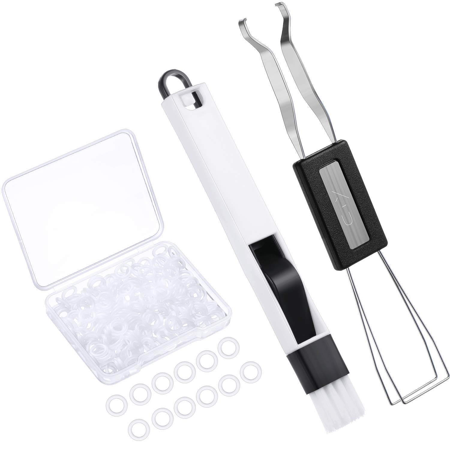 202 Pieces Keyboard O Rings Switch Puller Keycap Removal Tool Kit Includes Keyboard Puller Keycap Removal Tool Door Window Track Cleaning Brush 200 O Ring Switch Dampeners (Black, Transparent)