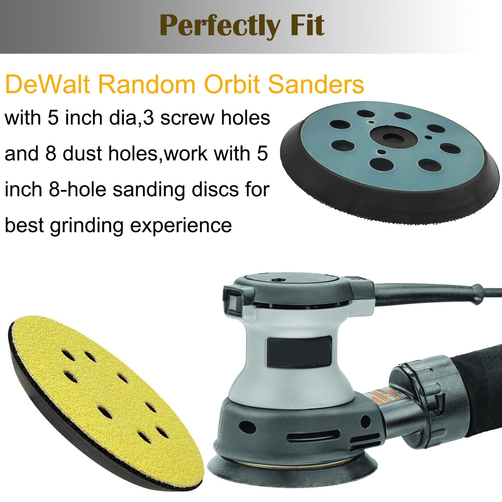 5 Inch 8 Hole Replacement Sander pad for Porter Cable 343, 343k, 390, 390K, 382, 343VSK Orbital Sander- 5" Hook and Loop Sanding pad for Woodworking Metal Automotive Sander