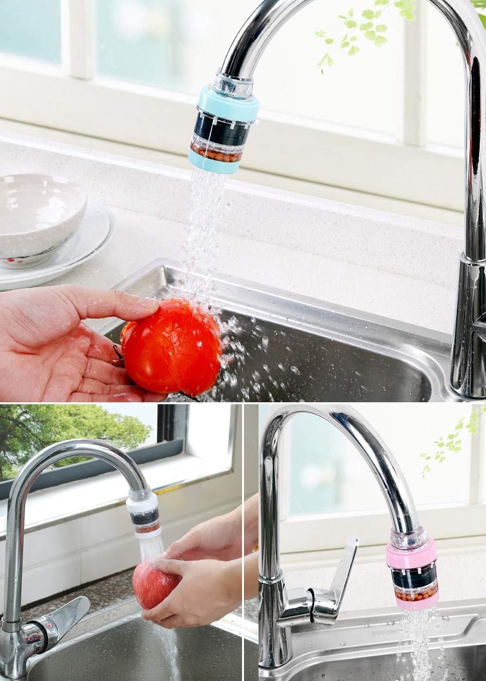 2 Pack Faucet Water Filters Water Purifier Faucet Kitchen Faucet Water Filter with a Filter Element No-Cracking No-Leakage Fast Flow Kitchen Faucet Water Filter Fits Standard Faucets Easy Install