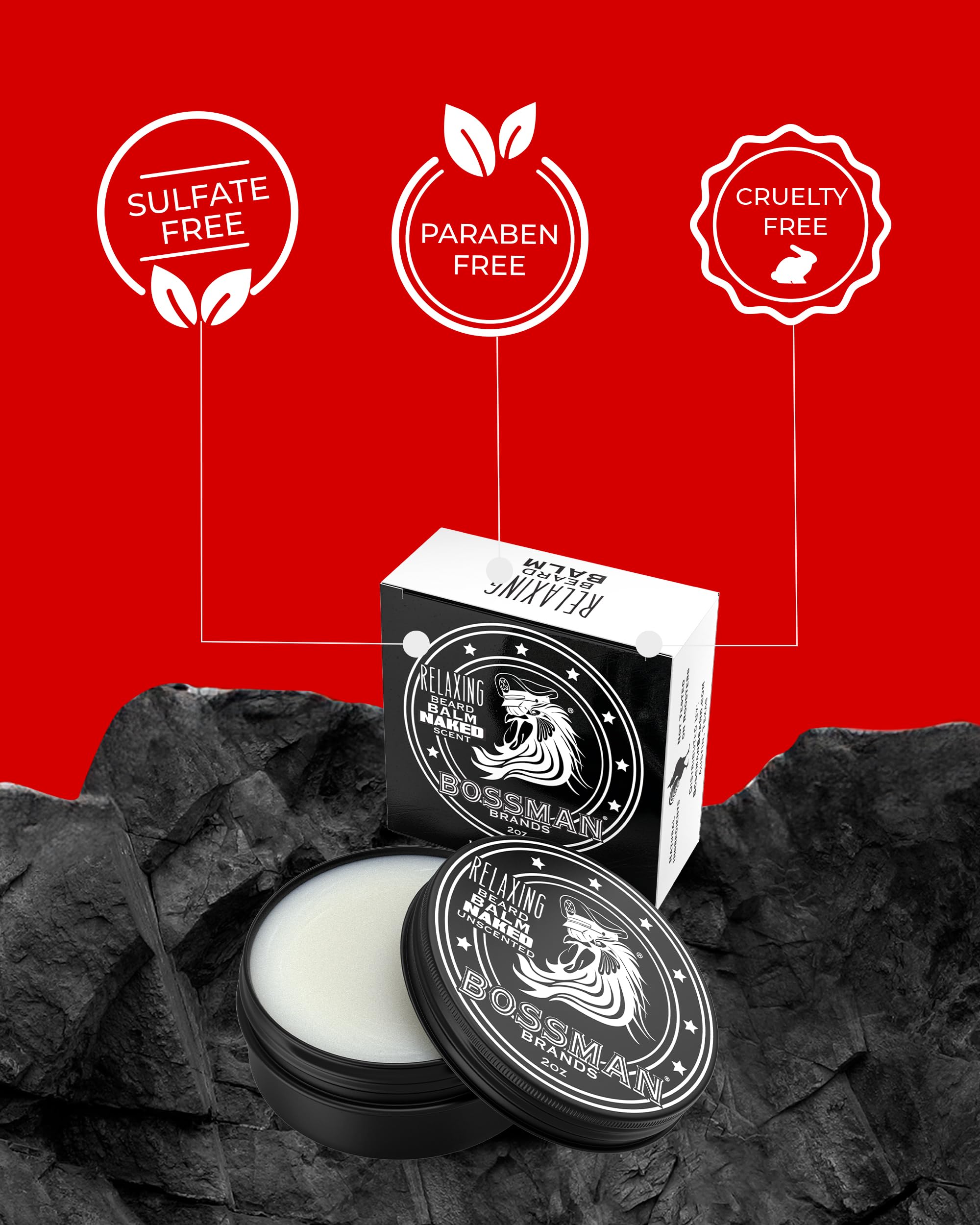 Bossman Relaxing Beard Balm - Beard Tamer, Relaxer, Thickener and Softener Cream - Beard Care Product - Made in USA (Naked Scent)