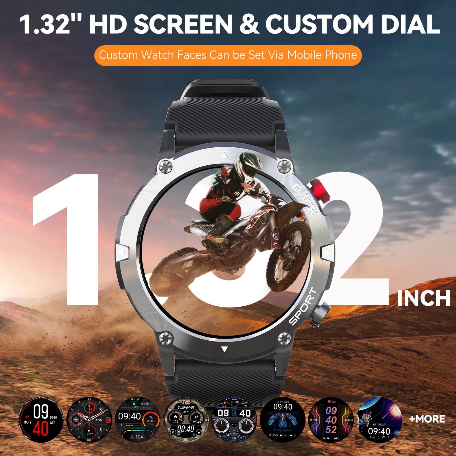 2022 Smart Watch for Men Answer Make Call Activity Tracker 1.32" Touch Screen Fitness Tracker with Heart Rate Sleep Monitor Sports Smart Watches Compatible with Android iPhone Samsung