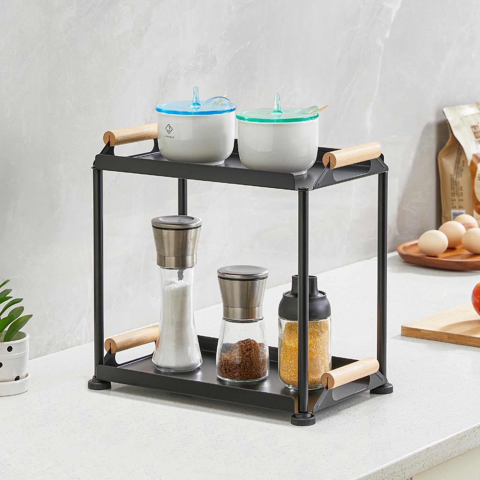 Aduanbang Bathroom Organizer Countertop, 2-Tier Bathroom countertop Organizer Storage Shelf Cosmetic Organizer Spice Rack for Bathroom, Kitchen, Living Room, Bedroom, Dressing Table, Black