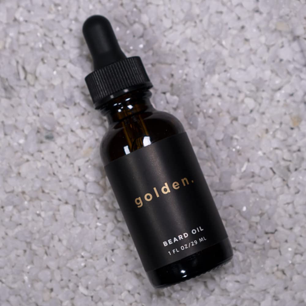 Golden Grooming Beard Oil & Balm Bundle for Men β Natural Growth Kit with Shea Butter β Tame, Moisturize & Style Your Beard - Beard Oil 1 Oz