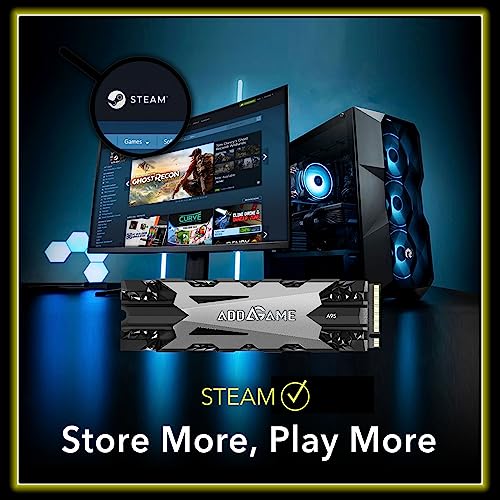 Addlink Addgame PS5 Compatible with A95 1TB 7200 MB/s Read Speed Internal Solid State Drive - M.2 2280 PCIe NVMe Gen4X4 3D TLC with Dram NAND SSD w/Heatsink (ad1TBA95M2P) Made in Taiwan