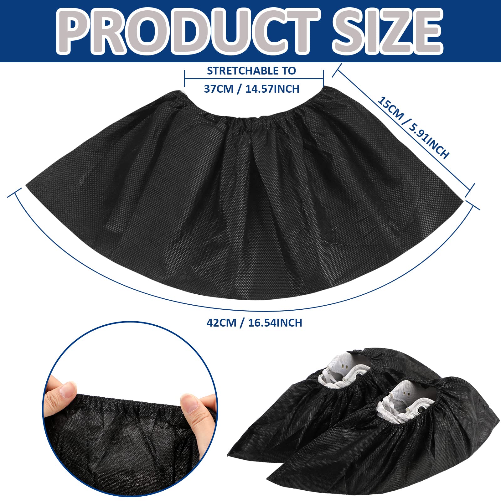 200 Pcs (100 Pairs) Disposable Shoe Covers Non Woven Stretchable Boot Covers Non Slip Durable Waterproof Shoe Protector Covers for Women Men Fits Size 4-12 Booties Carpet Floor Indoor House (Black)