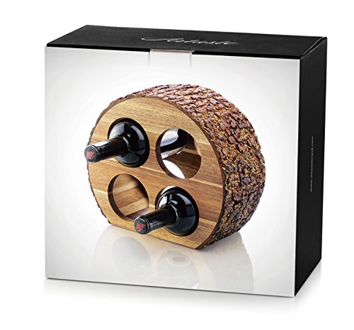 Artaste 48537 Acacia Wood Countertop Wine Rack with Natural Bark, 4-Bottles