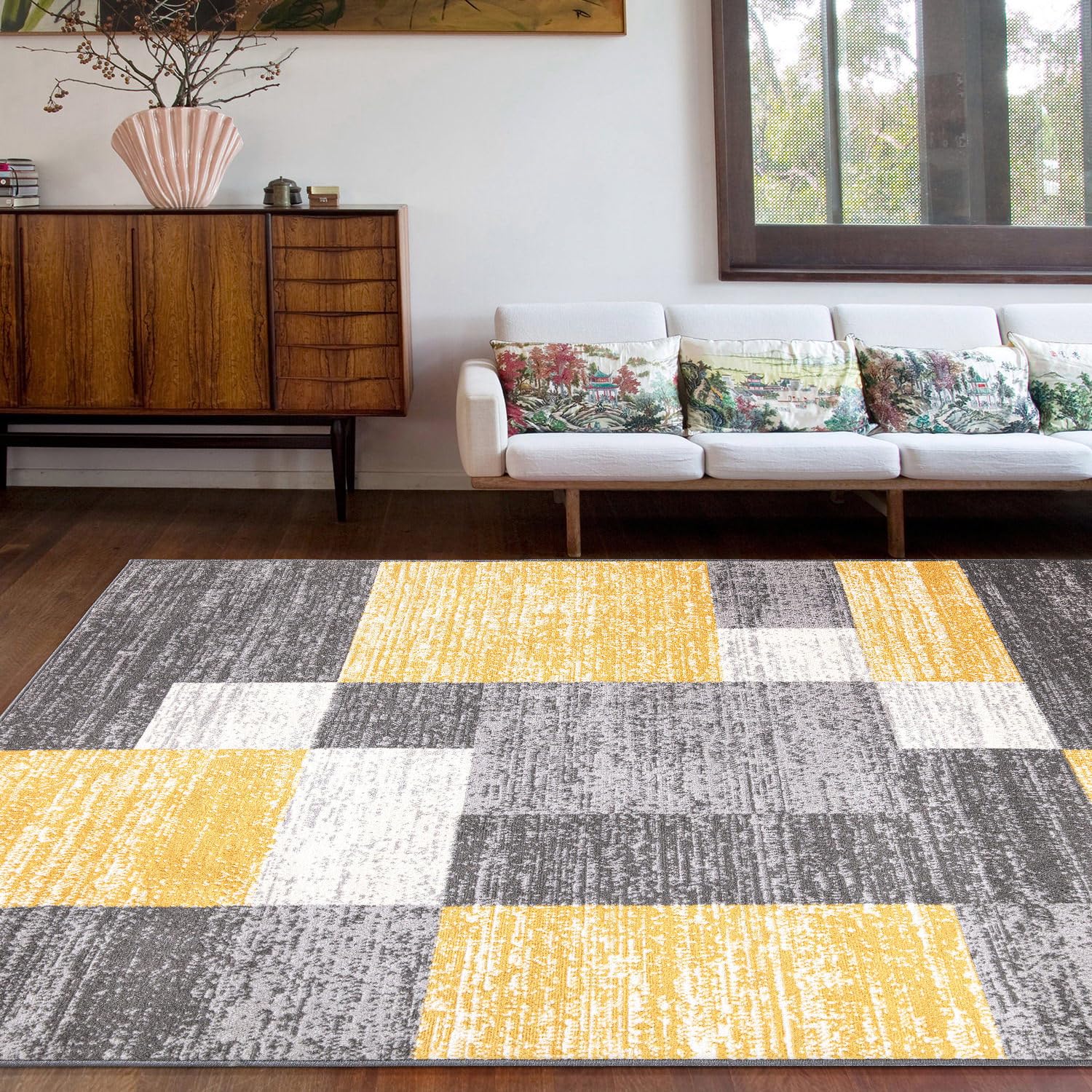 Rugshop Oslo Modern Geometric Boxes Area Rug 7'10" x 10' Yellow