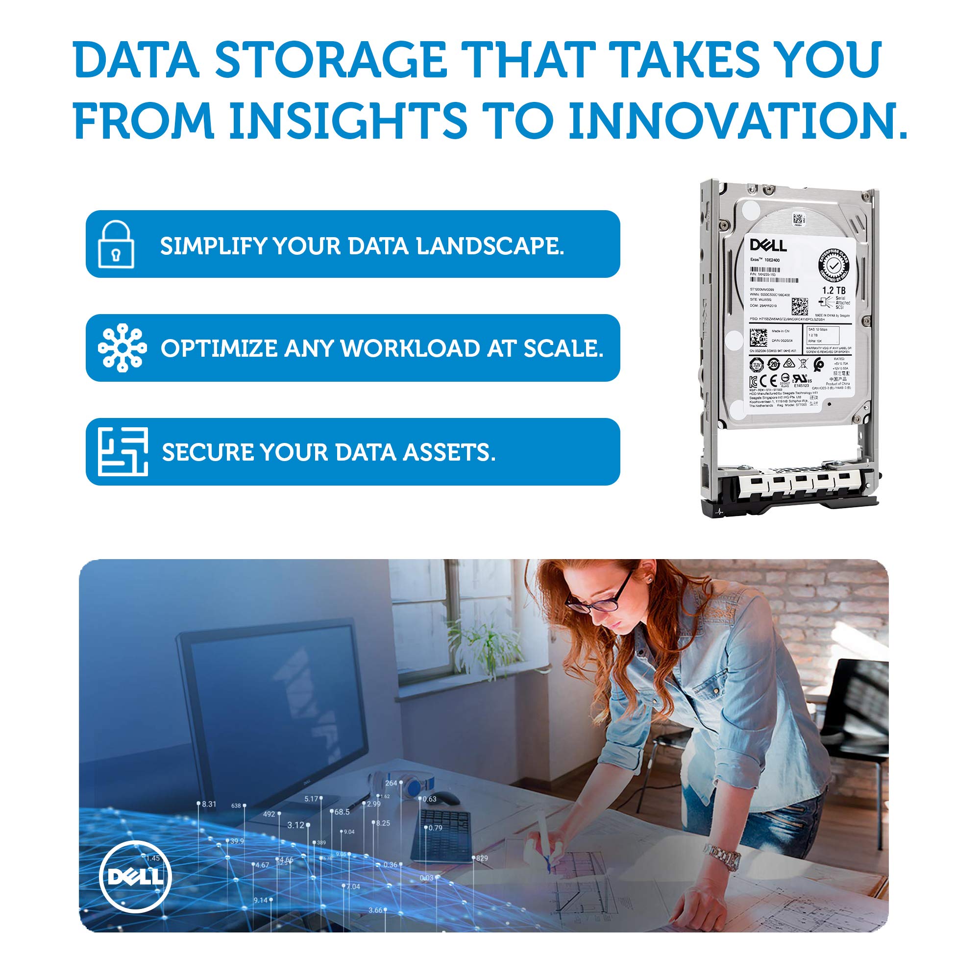 Dell 400-AJPD 1.2TB 10K SAS 12G 2.5” | 0G2G54 ST1200MM0099 Exos 10E2400 | PowerEdge HDD Enterprise Hard Drive in 13G Tray Bundle with Compatily Screwdriver Compatible with 463-7475 89D42 R730 T310