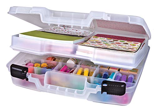 ArtBin 6962AB Quick View Deep Base Carrying Case with Removable Dividers and Tray, Portable Art & Craft Storage Box, 15", Clear