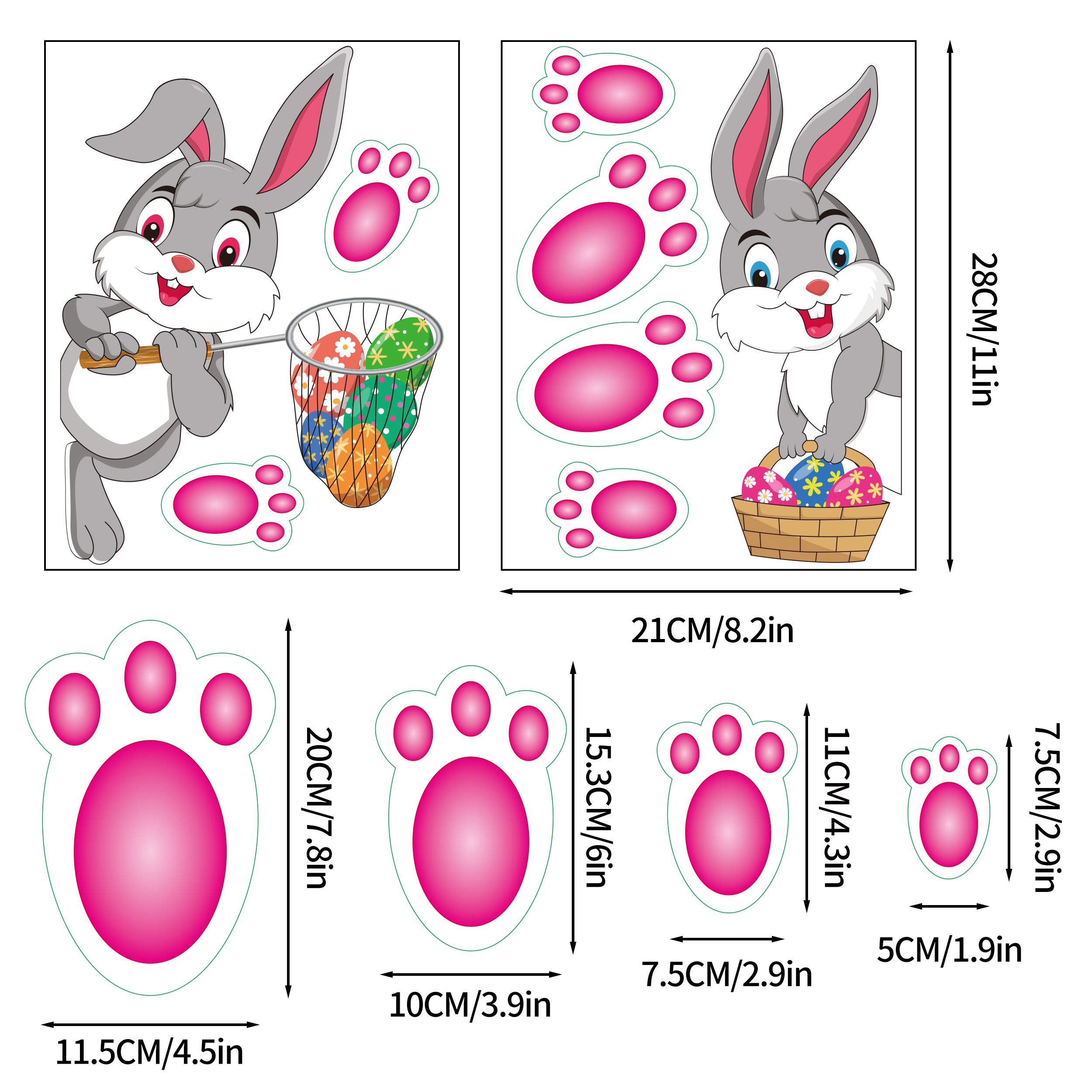 CCINEE 60 Pieces Easter Bunny Footprint Stickers for Floor Decorations Bunny Paw Print for Home Party Egg Hunt Game Supplies 12 Sheet