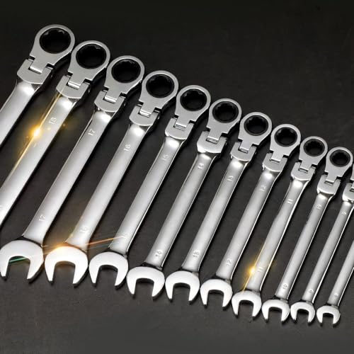 22-Piece Flex-Head Ratcheting Wrench Set,Metric & SAE Chrome Vanadium Steel Hand Combination Wrench Spanner with Portable Carrying Bag (Flex Head Ratchet Wrench)