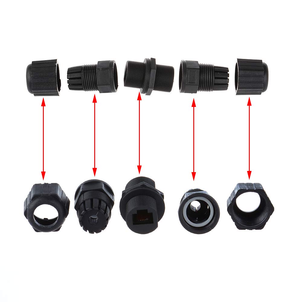 ANMBEST 5PCS M20 RJ45 Waterproof Cat5/5e 8P8C Connector IP67 Ethernet LAN Cable Connector Double Head Outdoor LAN Coupler Adapter Female to Female