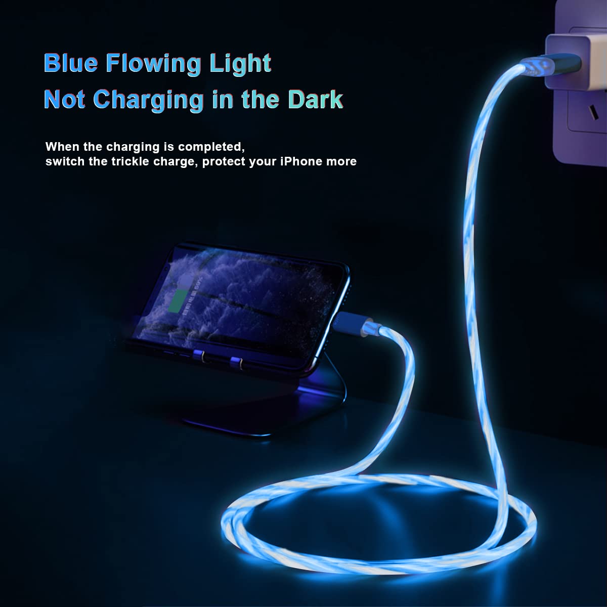 2M/6FT Flowing LED Light Up Lightning Charge Cable,Glowing Apple Charger Adapter Sync Data Connector Cord for Car with iPhone 13/12 Pro Max /11 Pro/XR/XS Max/X/8 7 SE 2020,iPad/iPod (Blue)