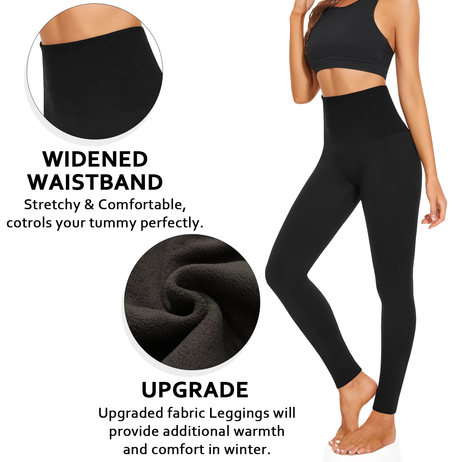 2 Pack Fleece Lined Leggings Women-High Waisted Winter Tummy Control Thermal Warm Yoga Pants for Hiking Workout
