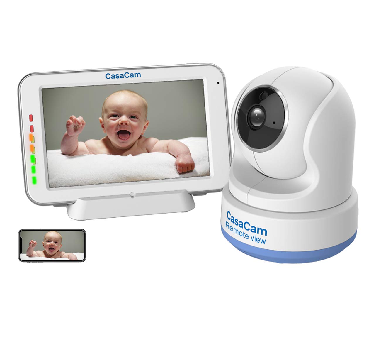 CasaCam Dual Mode Local & Remote View Baby Monitor with 5" Touchscreen and HD Pan & Tilt Camera, Secured Phone App, Two Way Audio, Lullabies, Nightlight, Night vision and Temperature Sensor. BM200 Pro