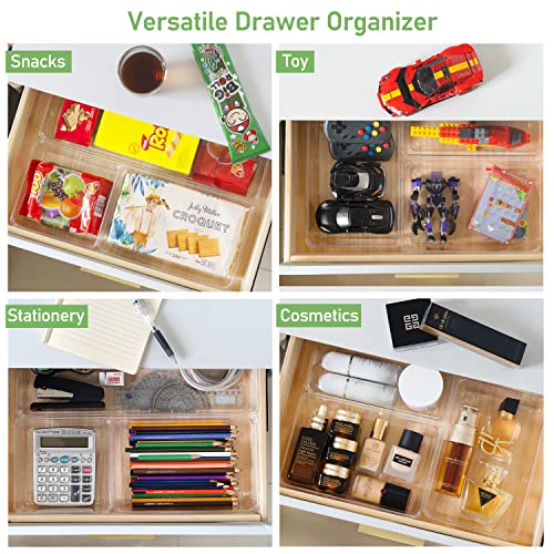6 Pack Drawer Organizers, Plastic Clear Acrylic Non Slip Non Cracking kitchen drawer organizer Stackable Bathroom Drawer Organizer Trays, Storage Bins for Makeup, Bathroom, Kitchen Office