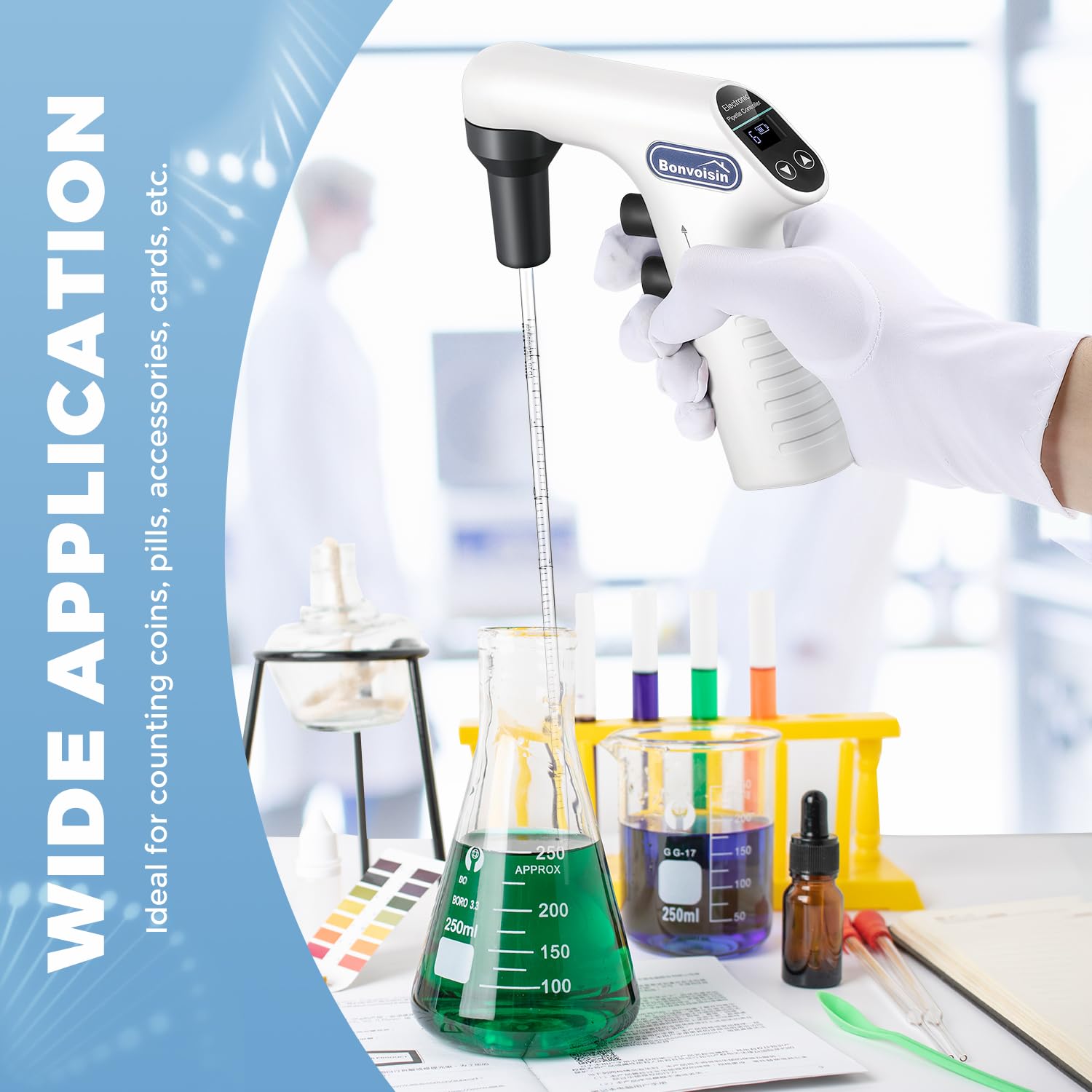Bonvoisin Electric Pipette Controller 0.1-100ml Pipetor Automatic Motorized Pipette Filler for Biochemical Lab Speed Adjustable