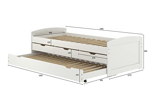 ADEPTUS Solid Wood Twin Day Bed with Trundle and Drawers