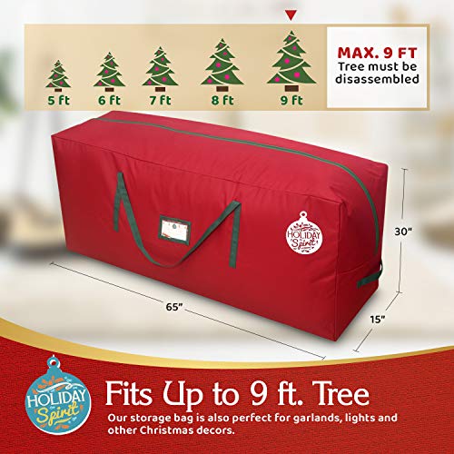 HOLIDAY SPIRIT Christmas Tree Storage Bag, Heavy-Duty 600D Oxford Material with Durable Reinforced Handles & Zipper, Waterproof Dust Protection (Red, Fits a 9FT Tree)