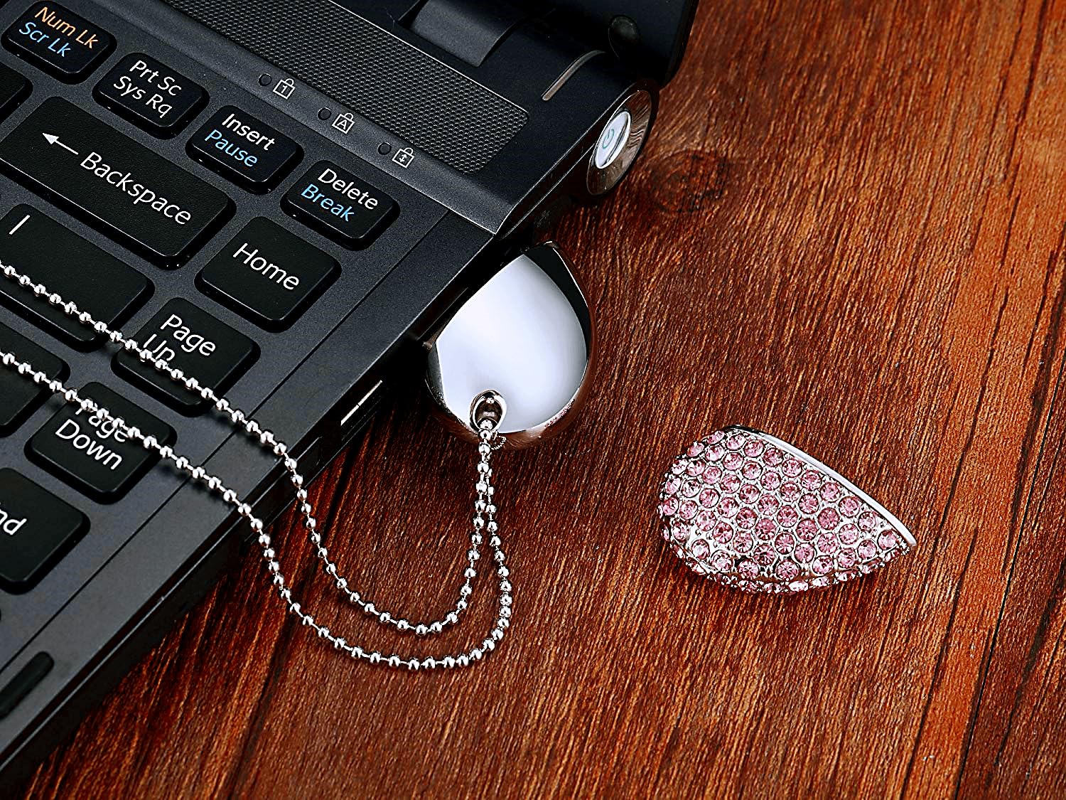 EcooDisk 64GB USB 3.0 Flash Drive Diamond Heart with Necklace Memory Stick High Speed Data Storage Pink