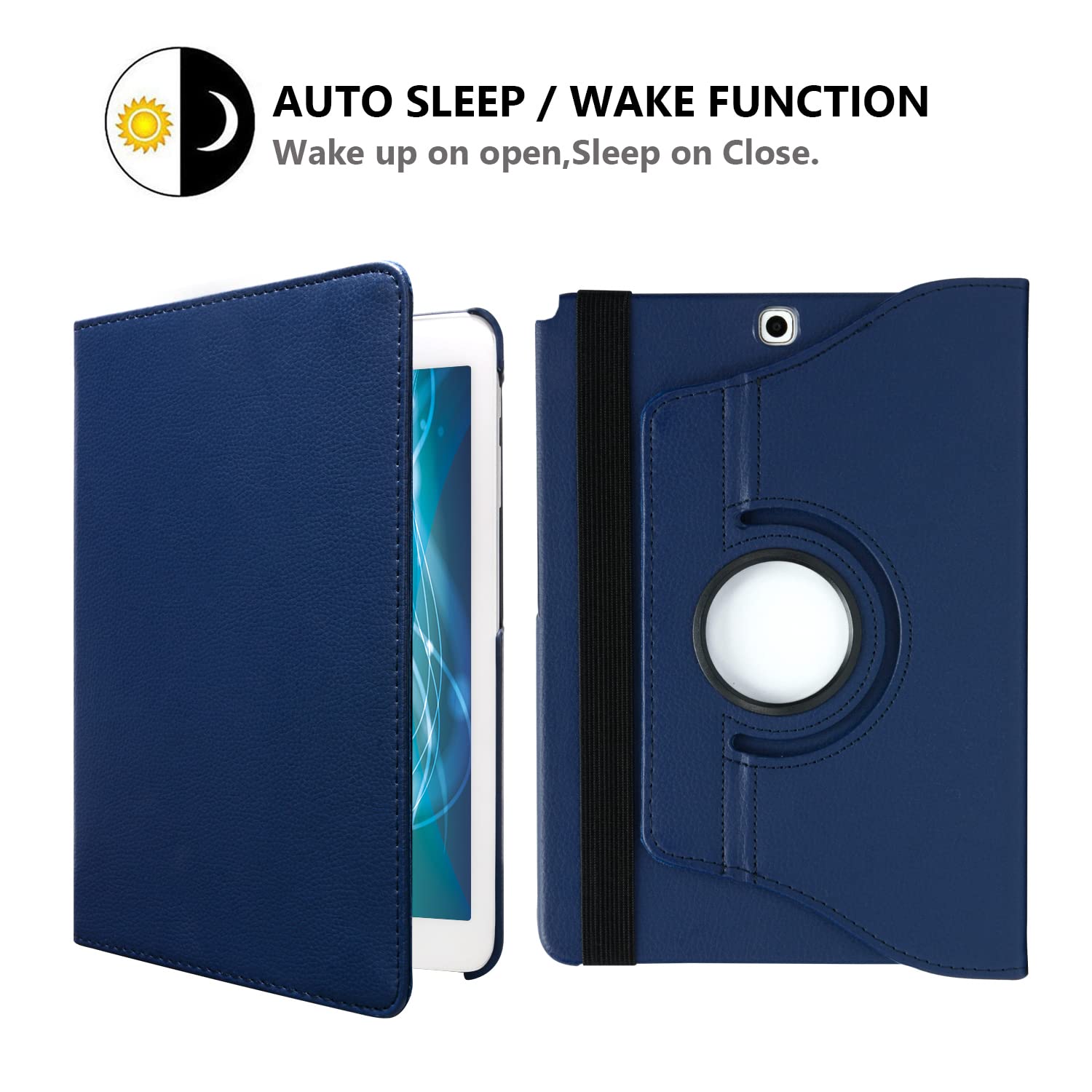 Case for Samsung Galaxy Tab A 9.7 inch 2015 (SM-T550 T555 SM-P550 P555) - 360 Degree Rotating Stand Case Smart Protective Cover,with Stylus Pen,Screen Film (Deep Blue)