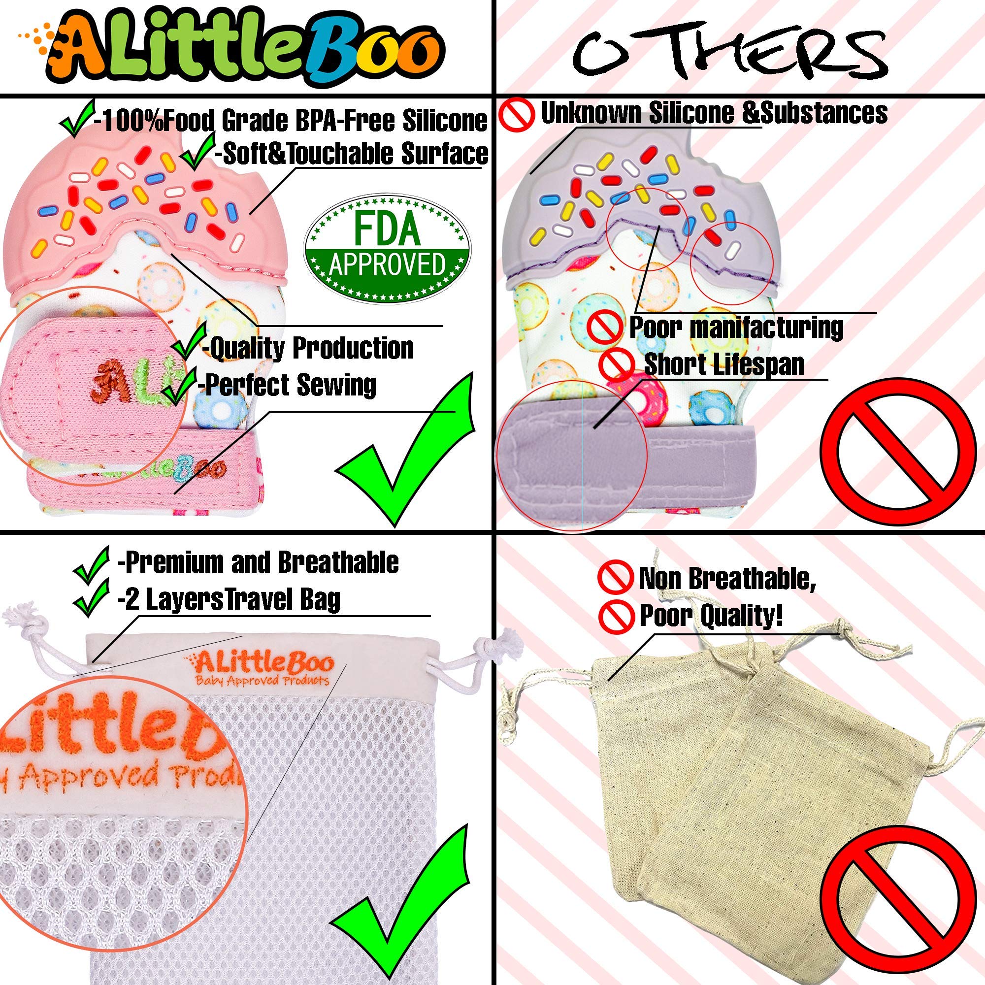 A Little Boo Baby Teething Mitten - Teether Glove - Infants Newborn Teething Toy [2 Pack] [Yellow]