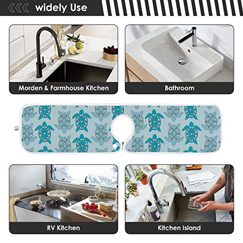 2 Pack Faucet Splash Guard for Sink,Sea Turtle Teal Seamless Washable Kitchen Faucet Absorbent Mat for Sink , Sink Mats and Protectors for Kitchen, Faucet Splash Catcher for Bar