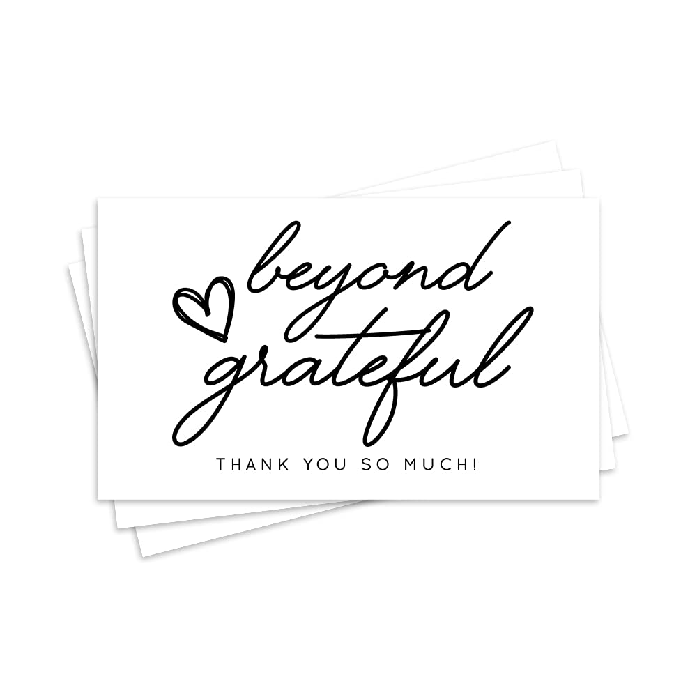 Thank You Cards,Pack of 50, 2.1x3.5 Inches, Blank White Backside, Black and White,Beyond Grateful Thank You Cards,Cards for Business, Bridal & Baby Shower, Birthday Party or to express gratitude