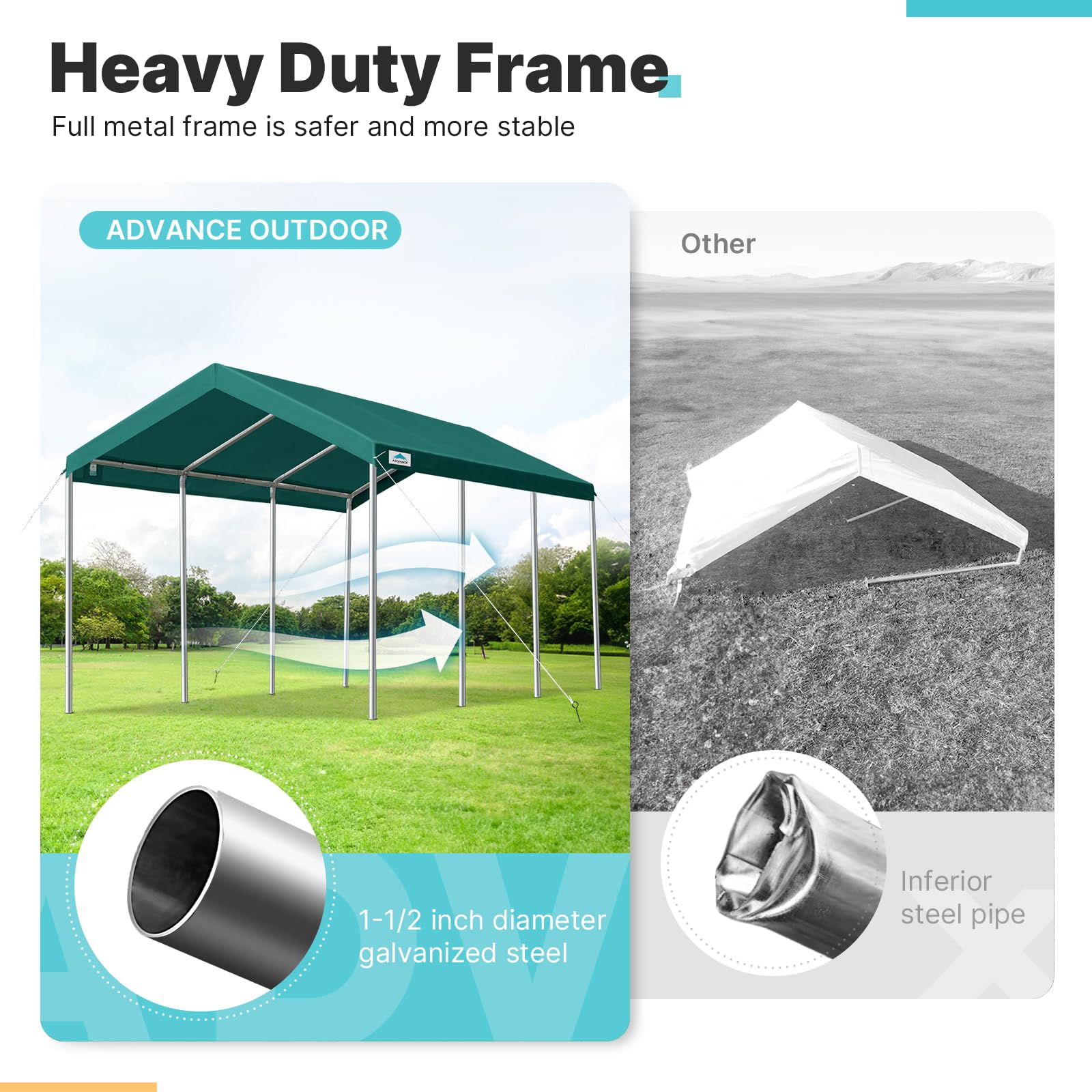 ADVANCE OUTDOOR 10x20 ft Heavy Duty Carport Potable Car Canopy Garage Party Tent Boat Shelter, Adjustable Height from 9.5 ft to 11 ft, Green