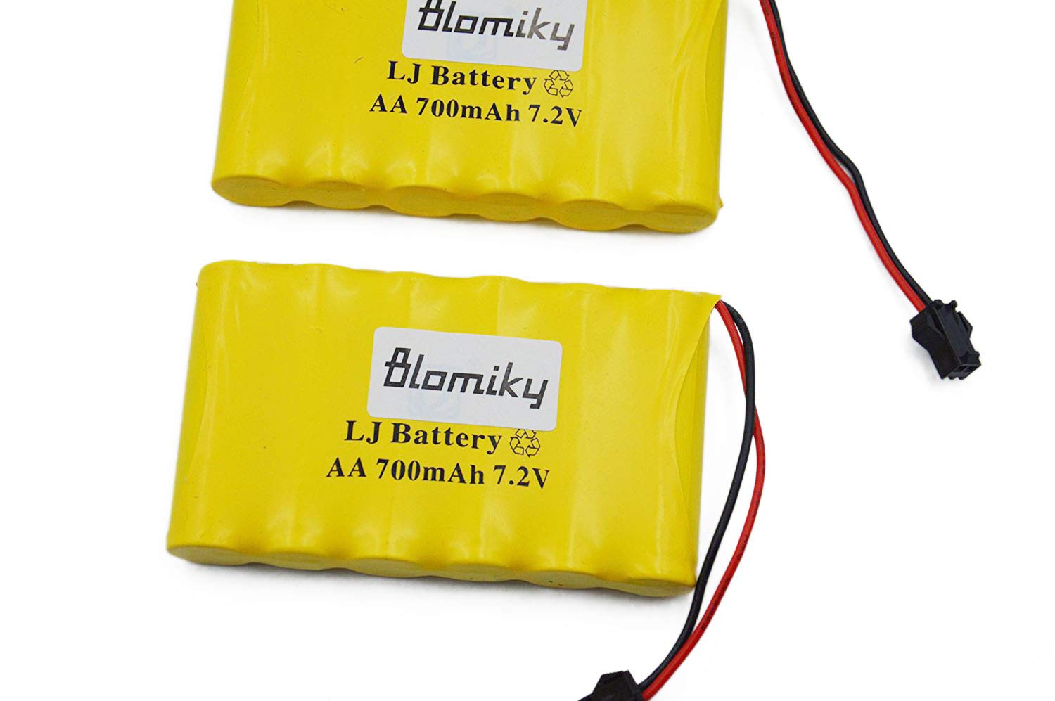 Blomiky 2 Pack 7.2V 700mAh Ni-Cd Rechargeable Battery Pack with SM 2P Plug Replacement for Old Version 15 Channel Huina 1550 550 RC Excavator 7.2V 700mAh Yellow 2